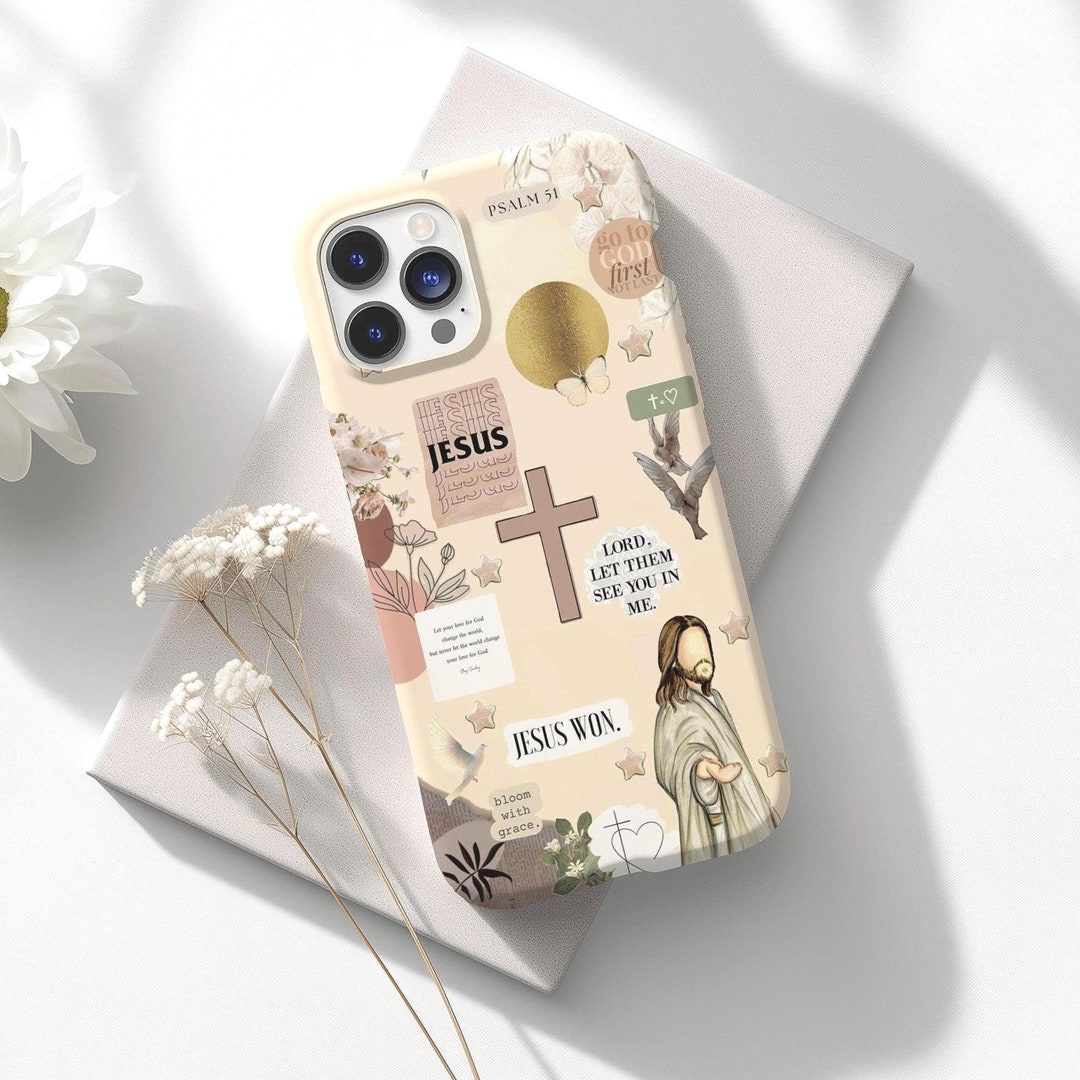Christian Bible Verse Collage Phone Case Creamy Beige Neutral Pastel ...