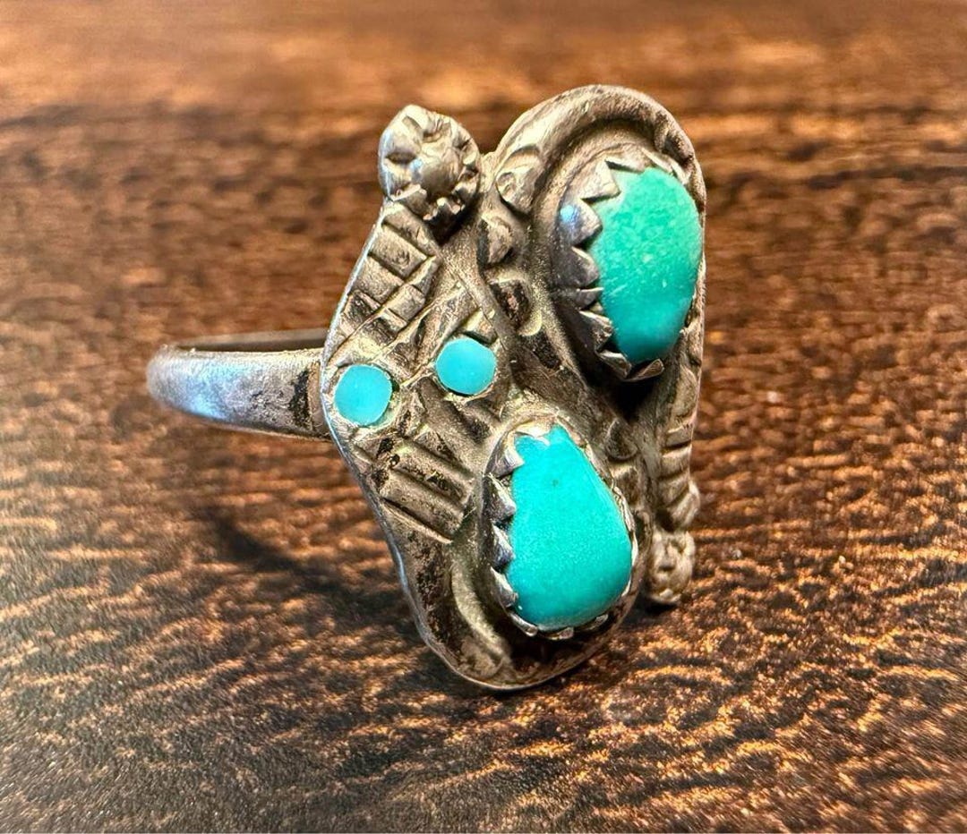 Vintage Turquoise Handmade Ray Nieto Signed Sterling Silver Snake Ring ...