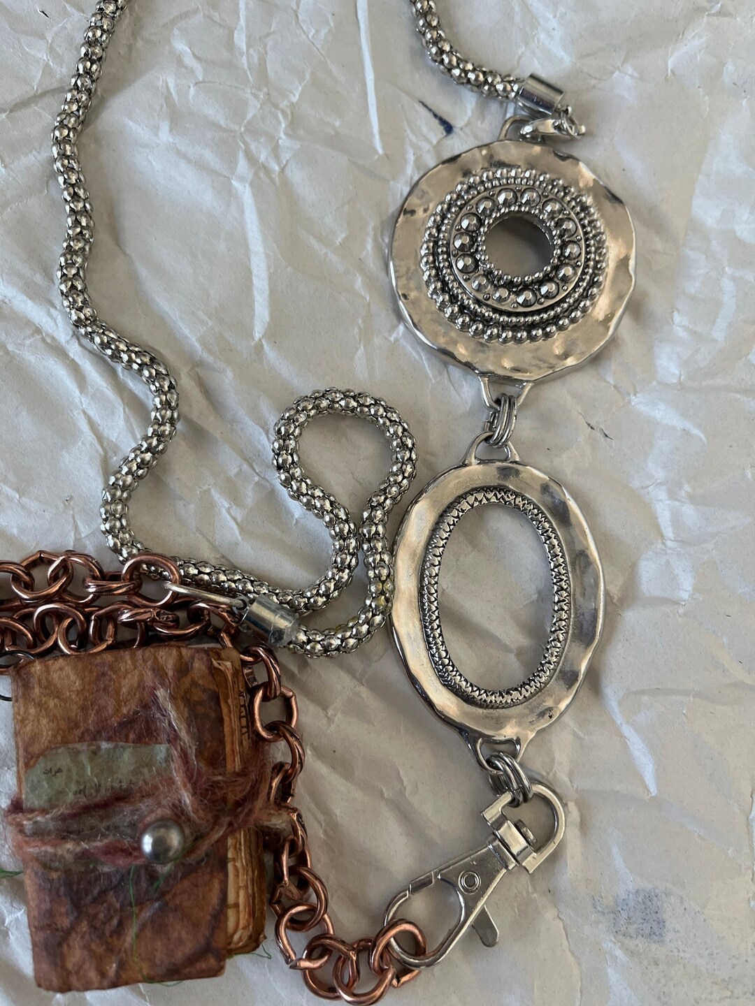 Mini Junk Journal Silver and Copper Chain Necklace - Etsy