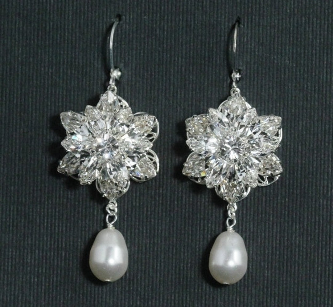 Bridal Earrings Rhinestone Pearl Wedding Earrings, Bridal Jewelry ...