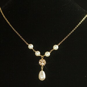 Wedding Necklace -- Rhinestone Pearl Wedding Jewelry, Y Drop Necklace ...