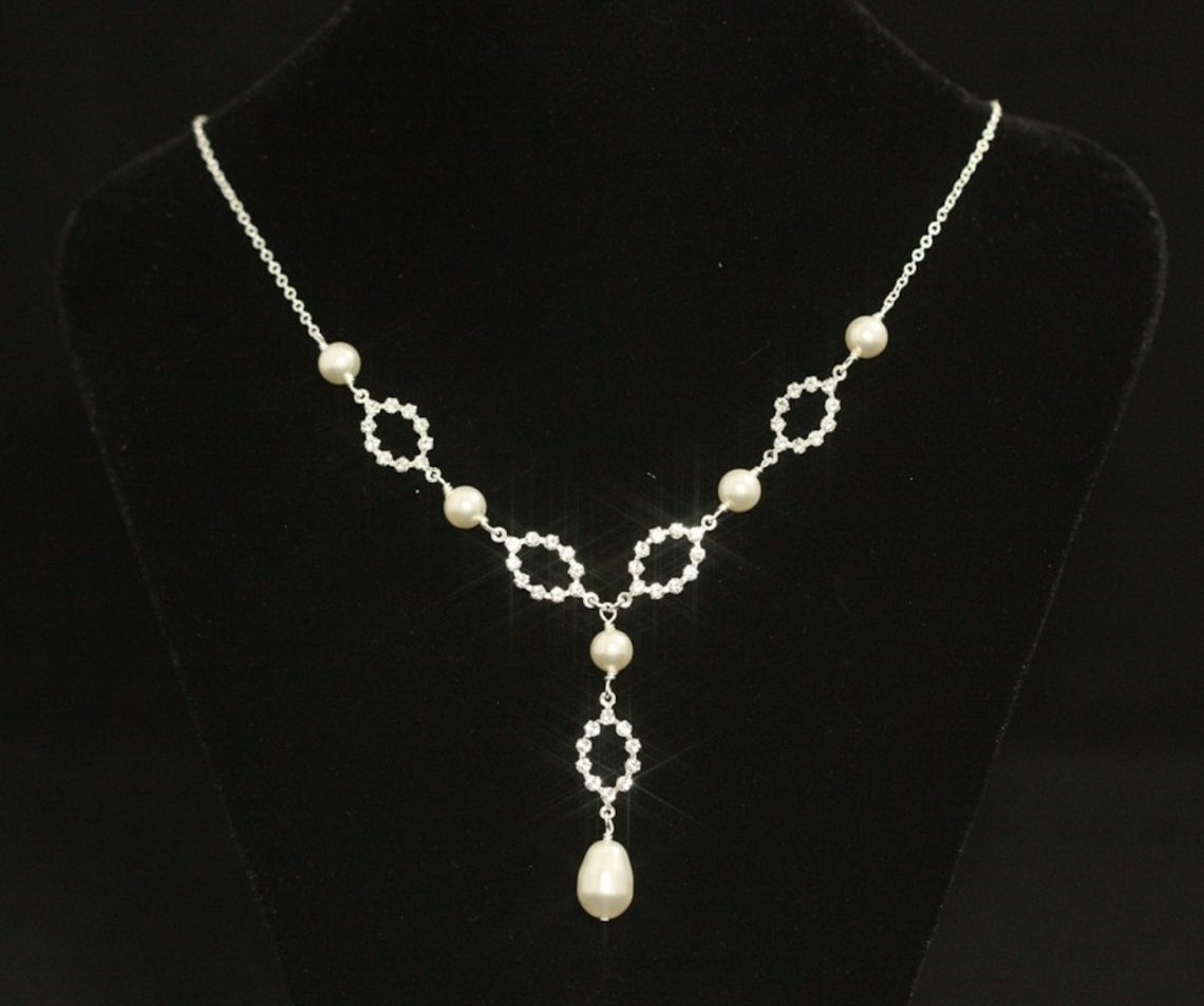 Y Drop Bridal Necklace Rhinestone Pearl Necklace Swarovski - Etsy