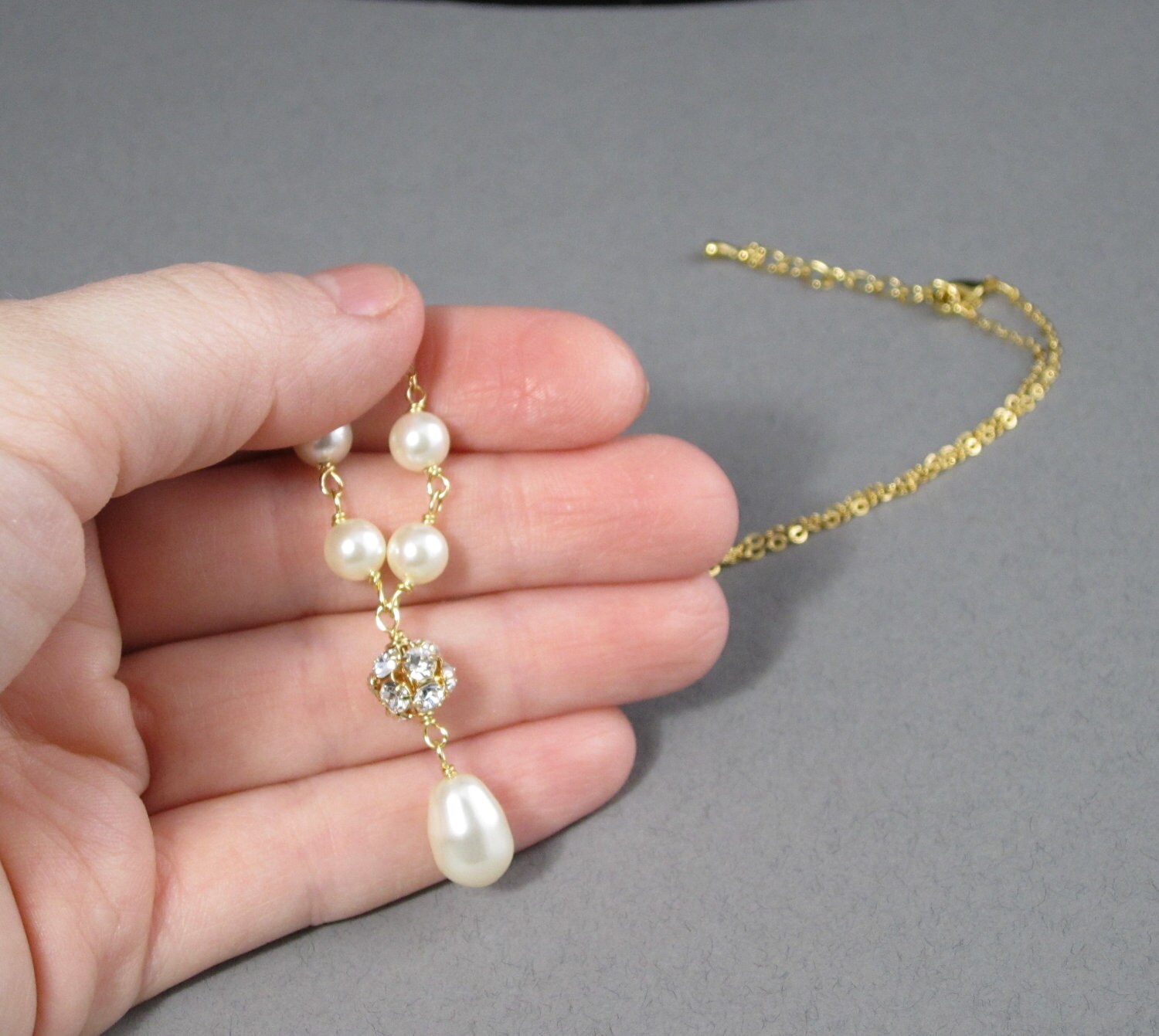 Wedding Necklace Rhinestone Pearl Wedding Jewelry Y Drop - Etsy