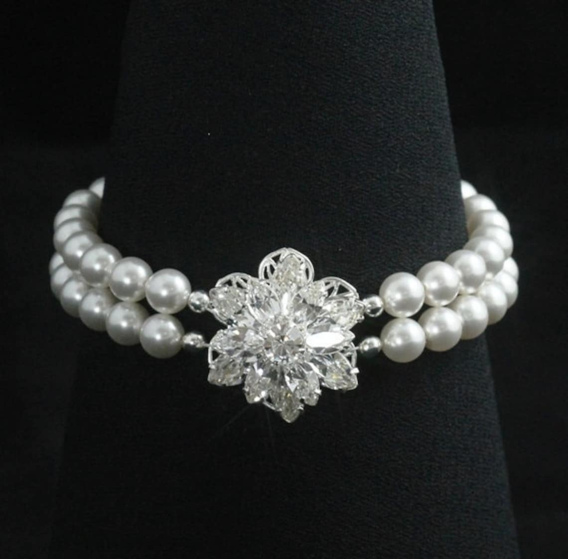 Wedding Necklace Rhinestone Pearl Bridal Necklace Vintage - Etsy