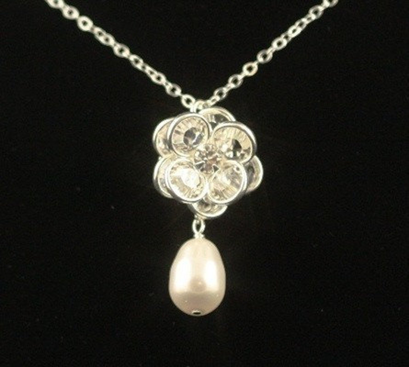 Crystal Pearl Rhinestone Necklace Wedding Bridal Jewelry Rose - Etsy