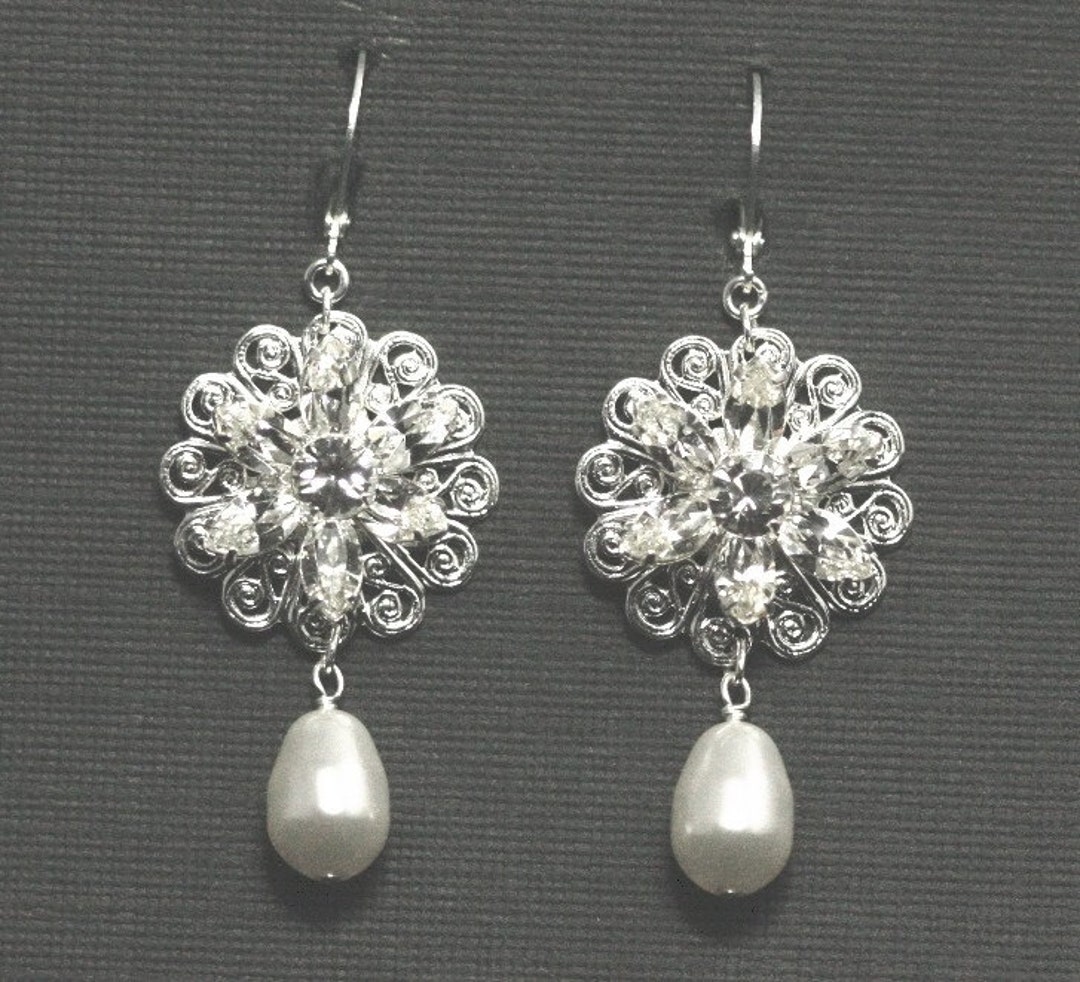 Dramatic Rhinestone Wedding Earrings, Vintage Bridal Earrings ...