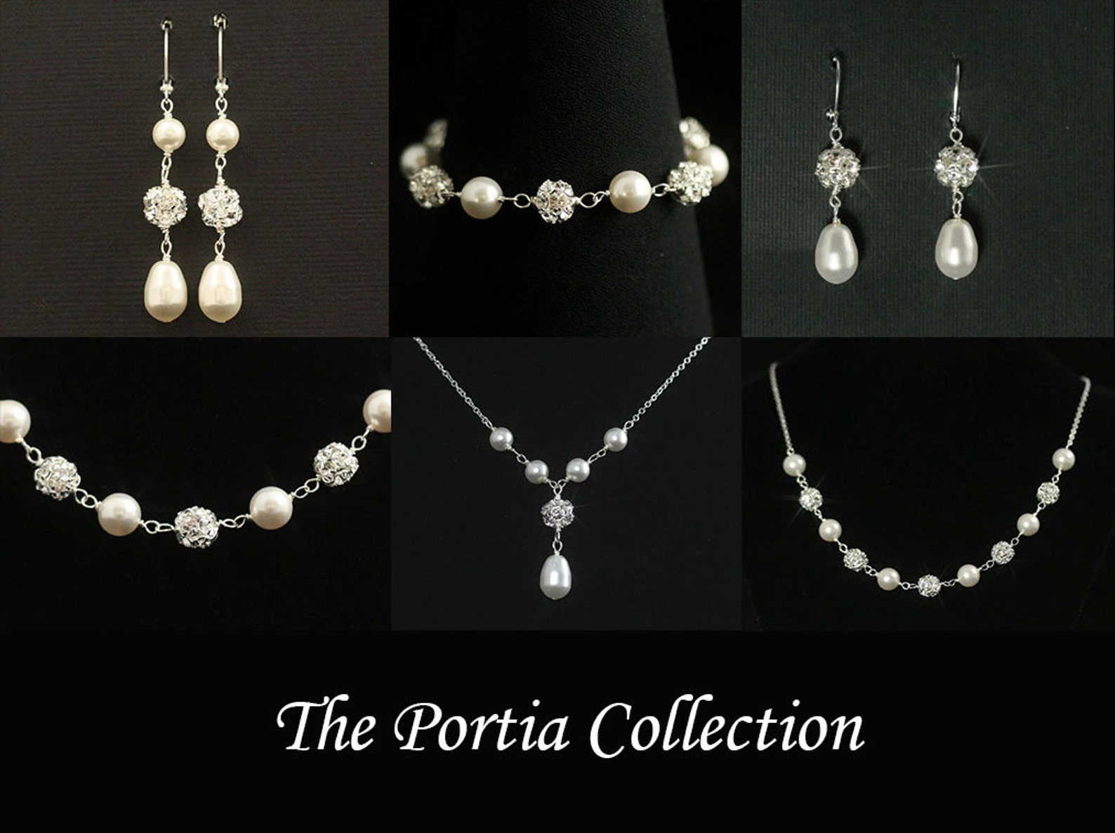 Rhinestone and Pearl Necklace -- Vintage Wedding Necklace, Pearl Drop ...