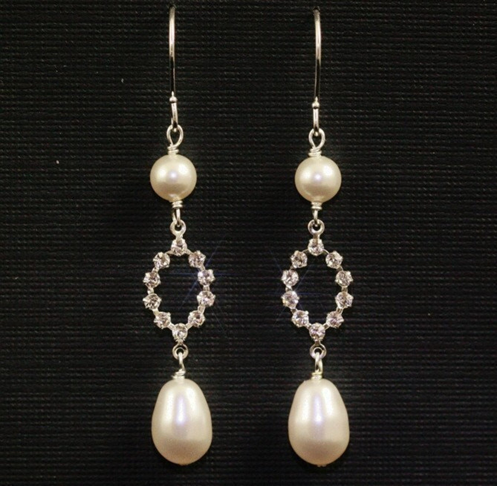 Pearl Bridal Earrings, Long Pearl Drop Earrings, Rhinestone Wedding ...