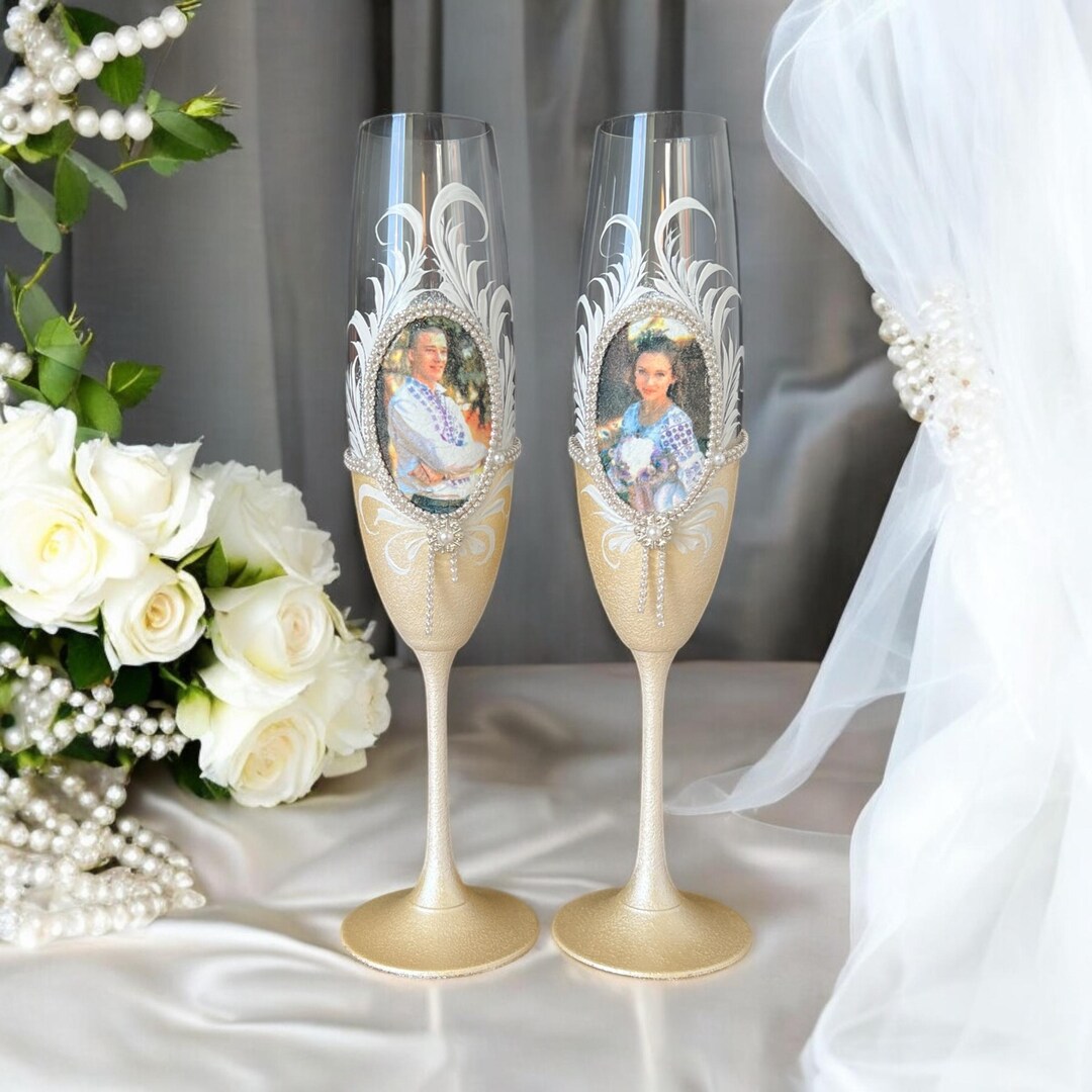 Custom Wedding Flutes With Photo, Personalized Champagne Glasses With ...