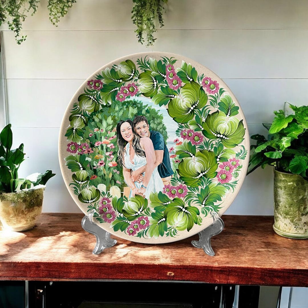 Personalized Portrait, Vibrant Folk Art Decorative Ceramic Plates, Hand ...