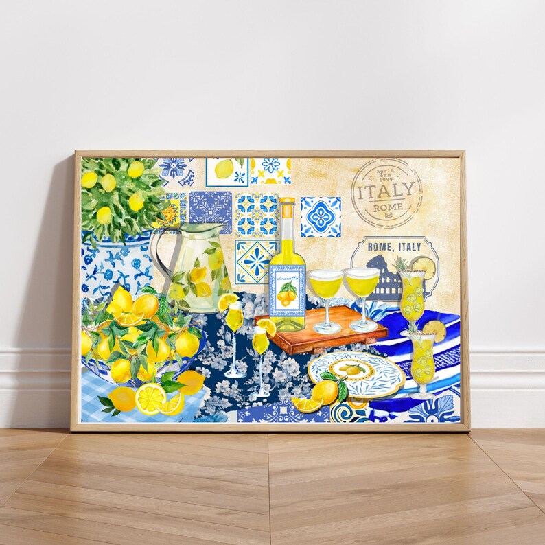 Italian Lemon Kitchen Art Print • Limoncello Collage • Mediterranean ...