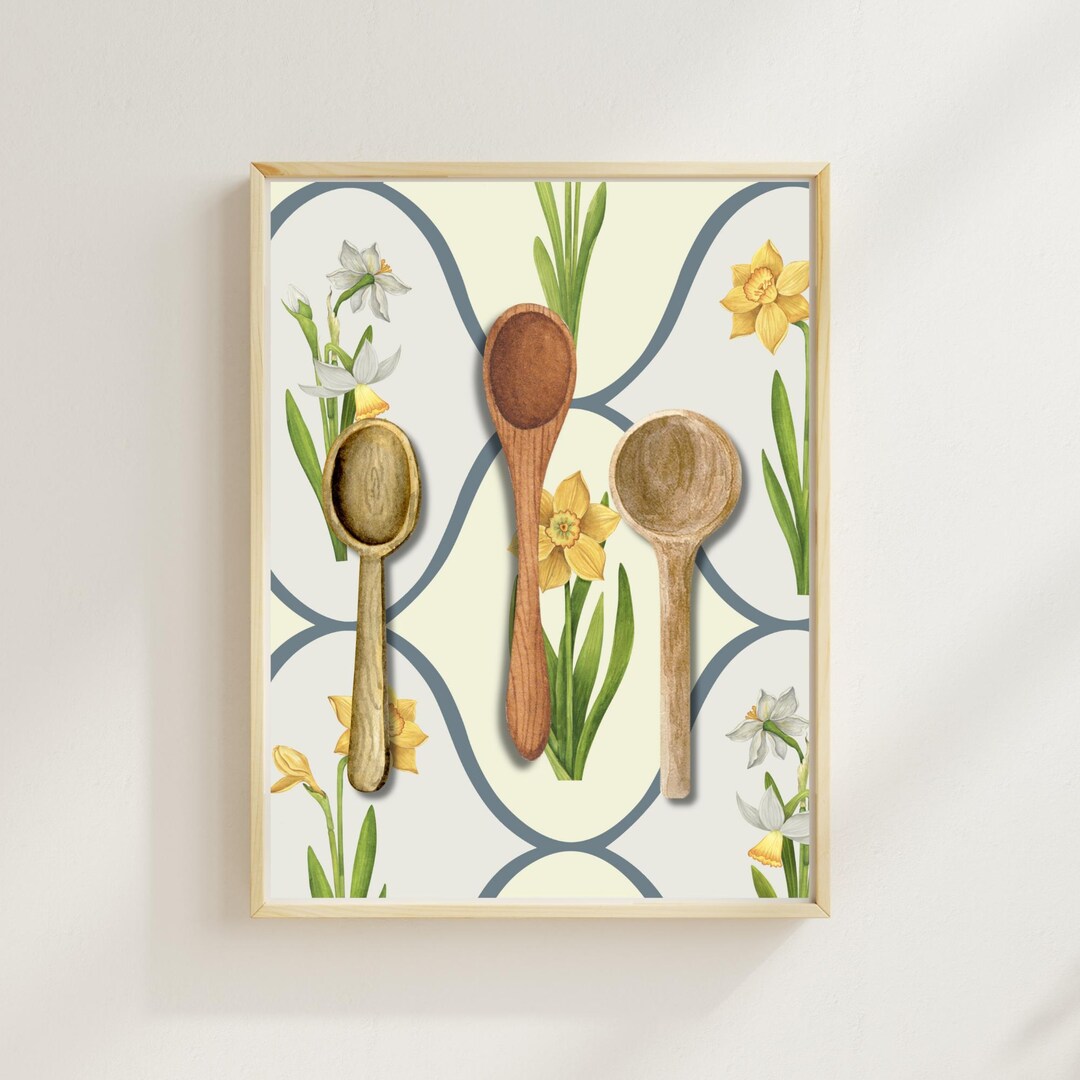 Floral Wooden Spoons Kitchen Wall Art - Rustic Farmhouse Spring Decor ...