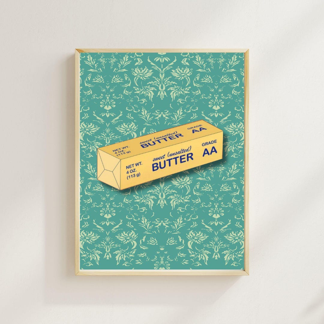 Retro Butter Print on Green - Vintage Kitchen Wall Art - Farmhouse Food ...