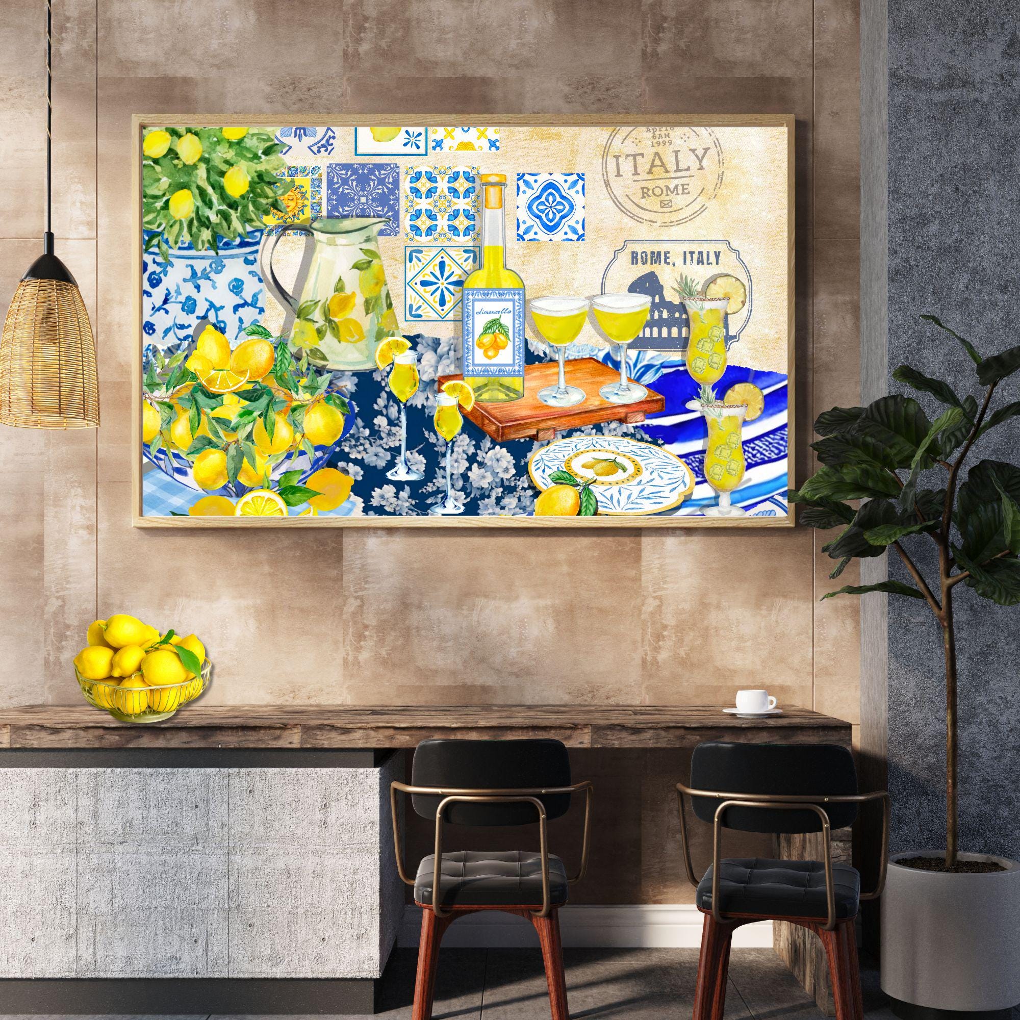 Italian Lemon Kitchen Art Print • Limoncello Collage • Mediterranean ...
