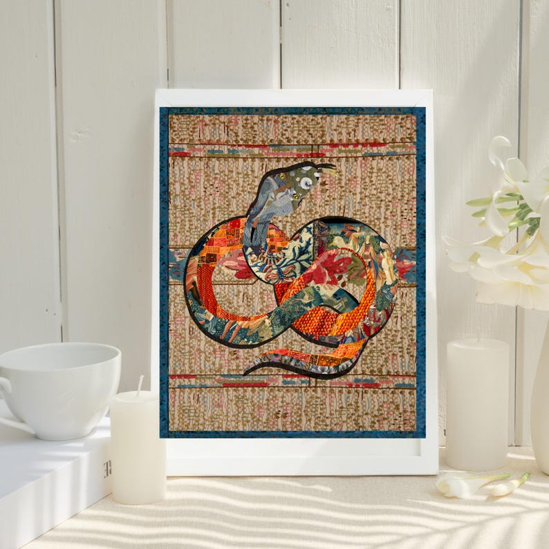 Medieval Tapestry Snake Collage Art | Digital Wall Print | Unique Boho ...