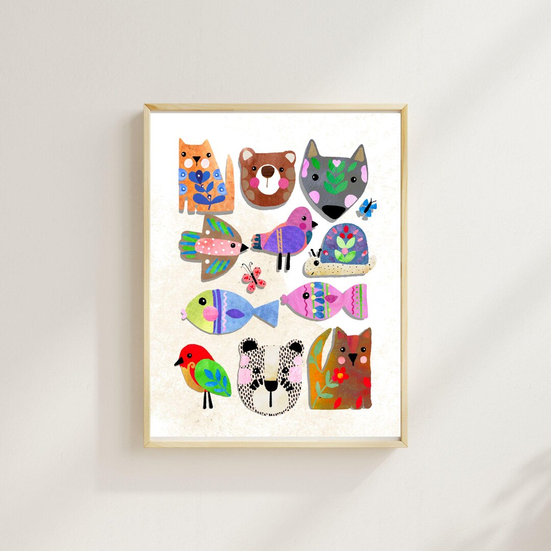 Colorful Paper Critters Art Print – Whimsical Animal and Nature ...