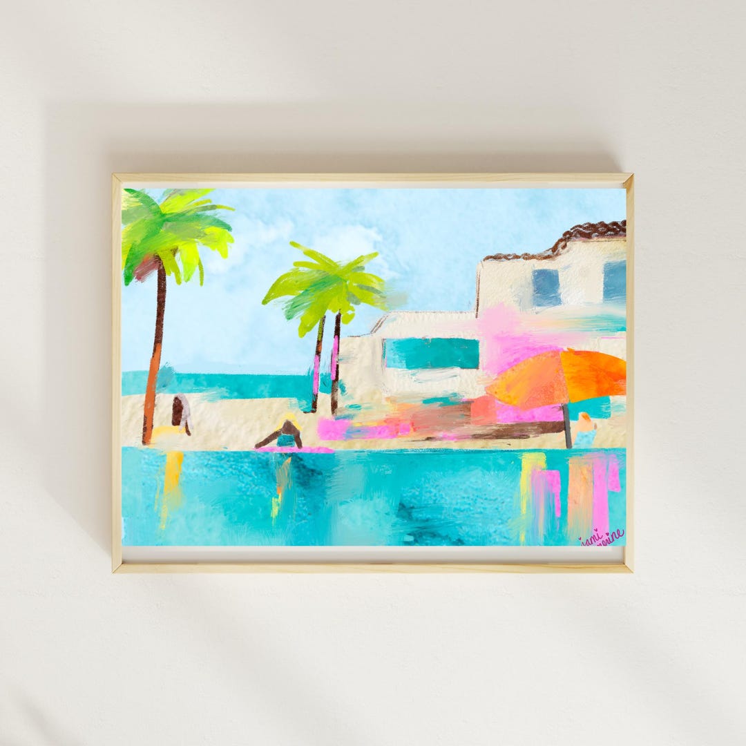 Tropical Poolside Art Print - Modern Coastal Wall Art - Abstract Beach ...