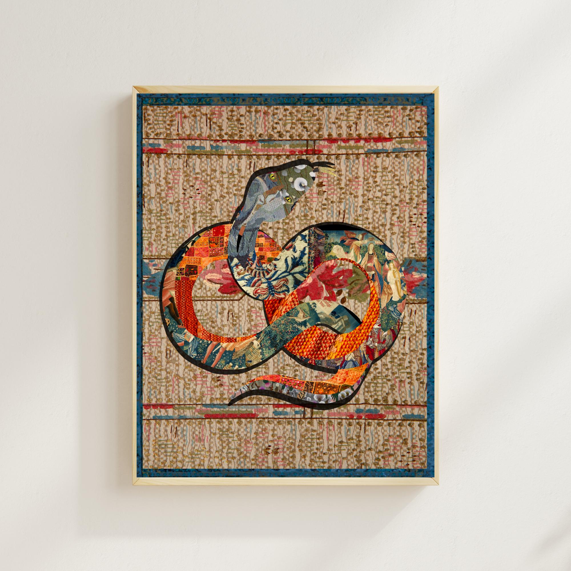 Medieval Tapestry Snake Collage Art | Digital Wall Print | Unique Boho ...