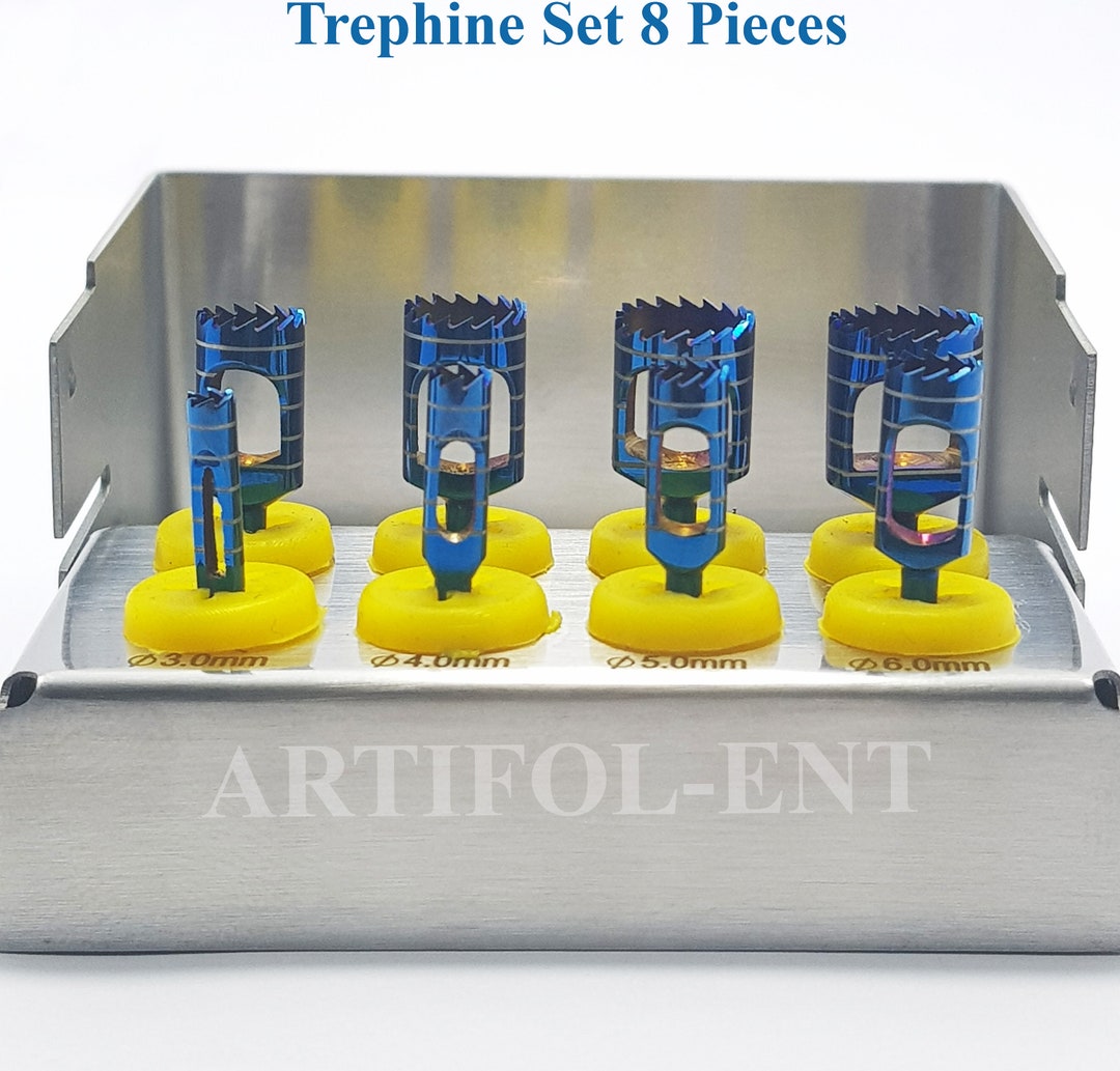 Dental Implant Trephine Drills Kit Titanium Blue Color Set Metal Holder ...