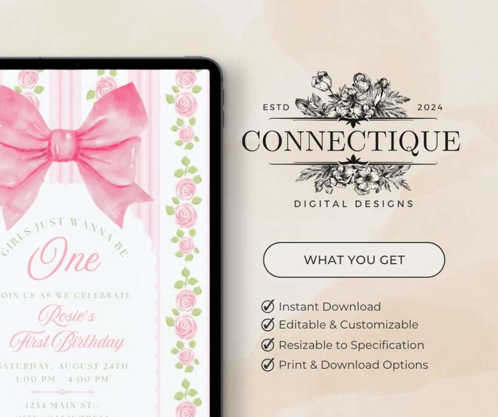 Girls Just Wanna Be One Birthday Invitation, 1st Birthday Invite, First ...