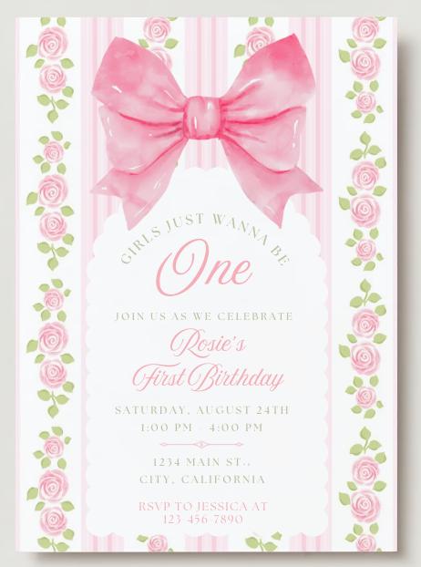 Girls Just Wanna Be One Birthday Invitation, 1st Birthday Invite, First ...