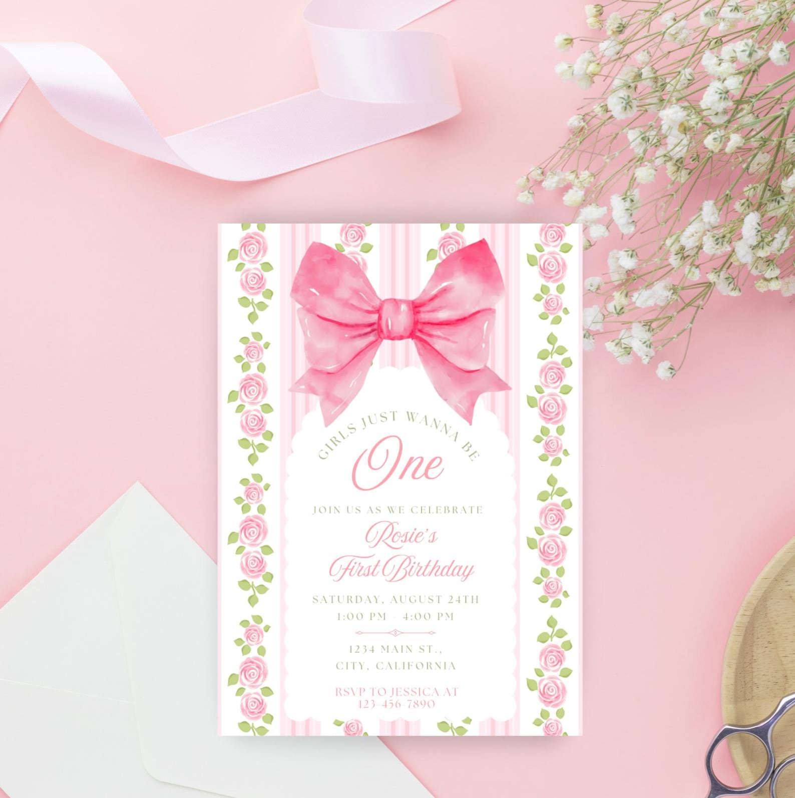 Girls Just Wanna Be One Birthday Invitation, 1st Birthday Invite, First ...