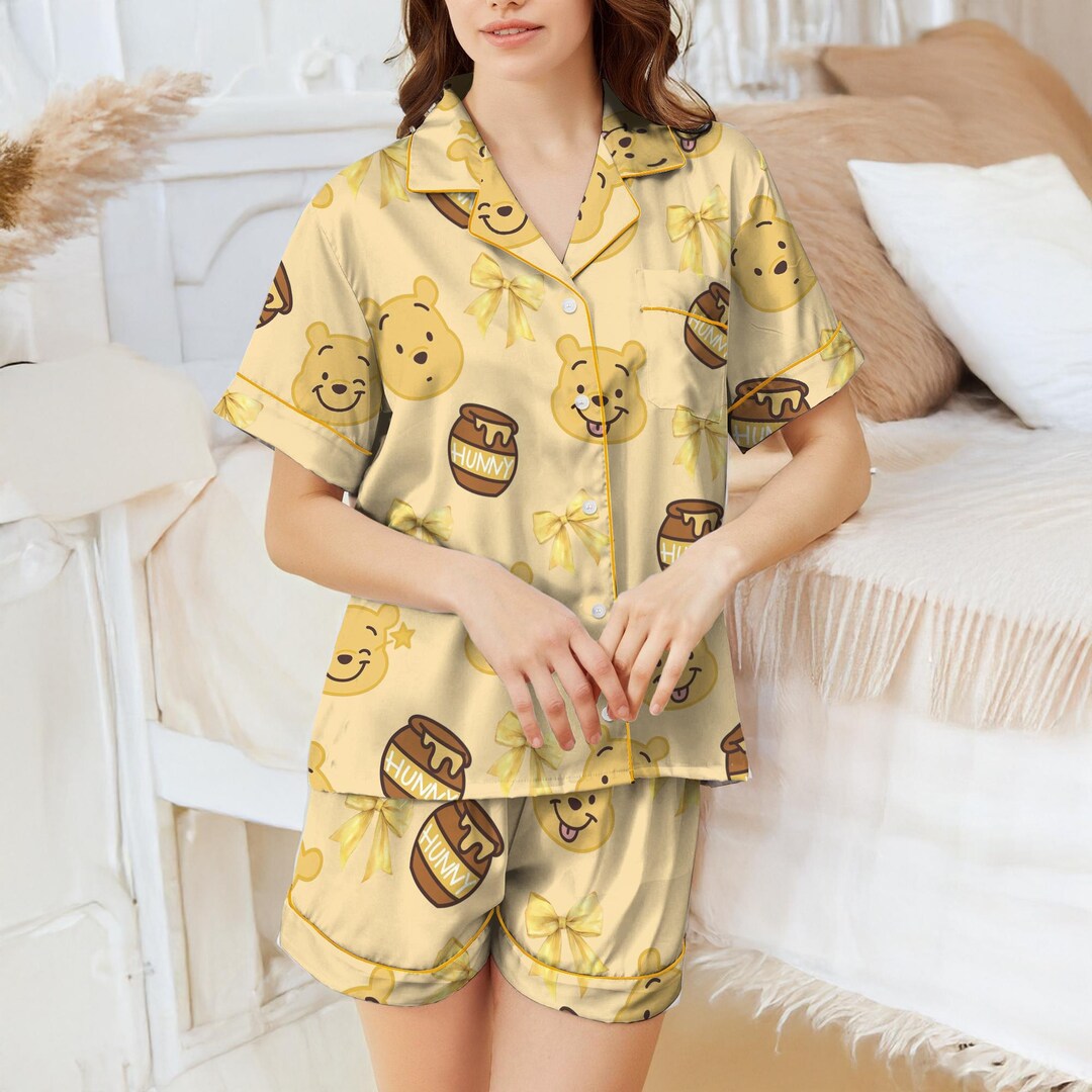 Coquette Pooh Bear Satin Pajamas Set, Cute Pooh Pajamas Set, Honey Pooh ...