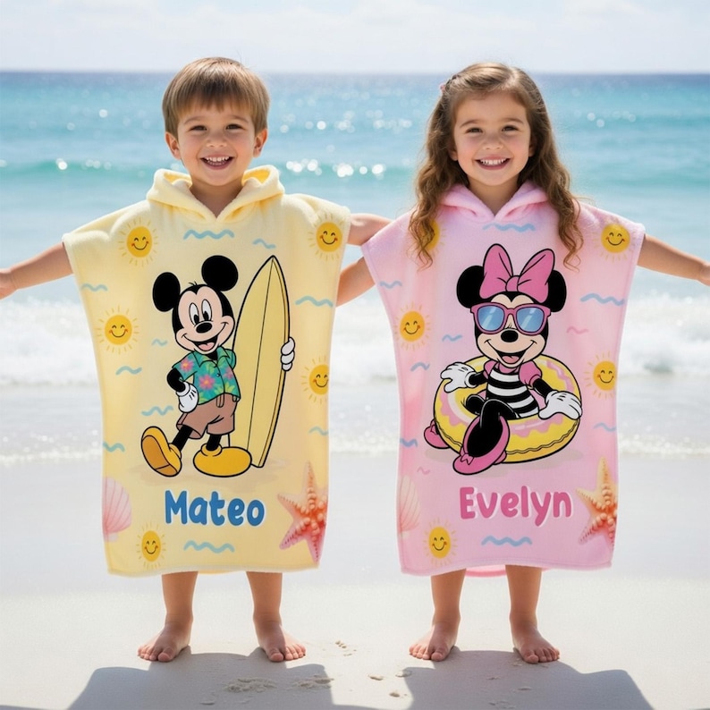 Personalized Mickey Minnie Summer Kid Hooded Towel,custom Name Beach ...