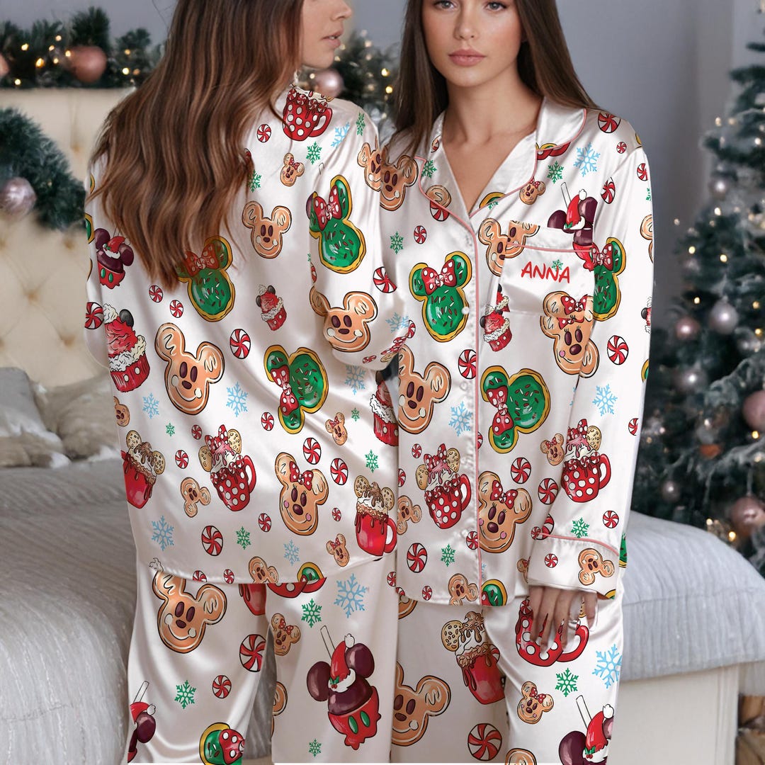 Personalized Disney Candy Christmas Satin Pajamas Set, Disney Snacks ...