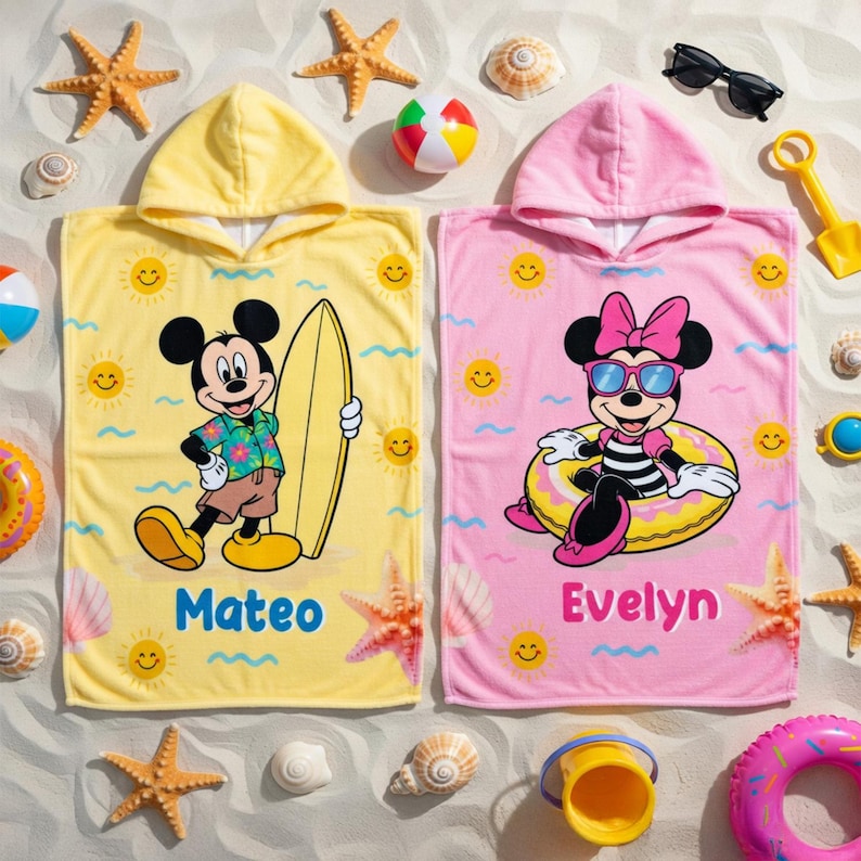 Personalized Mickey Minnie Summer Kid Hooded Towel,custom Name Beach ...