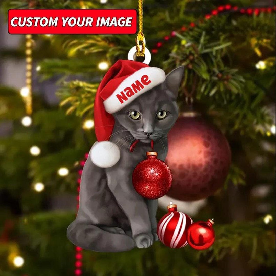 Personalized Grey Cat Christmas Ornament, Grey Cat Ornament, Grey Cat ...