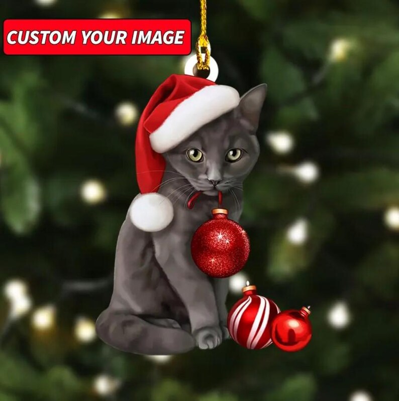 Personalized Grey Cat Christmas Ornament, Grey Cat Ornament, Grey Cat ...
