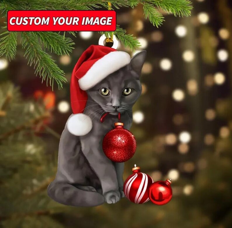 Personalized Grey Cat Christmas Ornament, Grey Cat Ornament, Grey Cat ...
