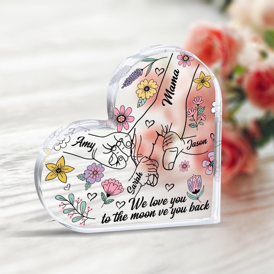 Personalized Holding Hands Mom Acrylic Plaque, Mom and Kids Heart ...