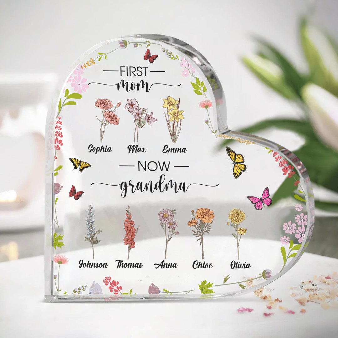 Personalized First Mom, Now Grandma Heart Acrylic Plaque, Mothers Day ...