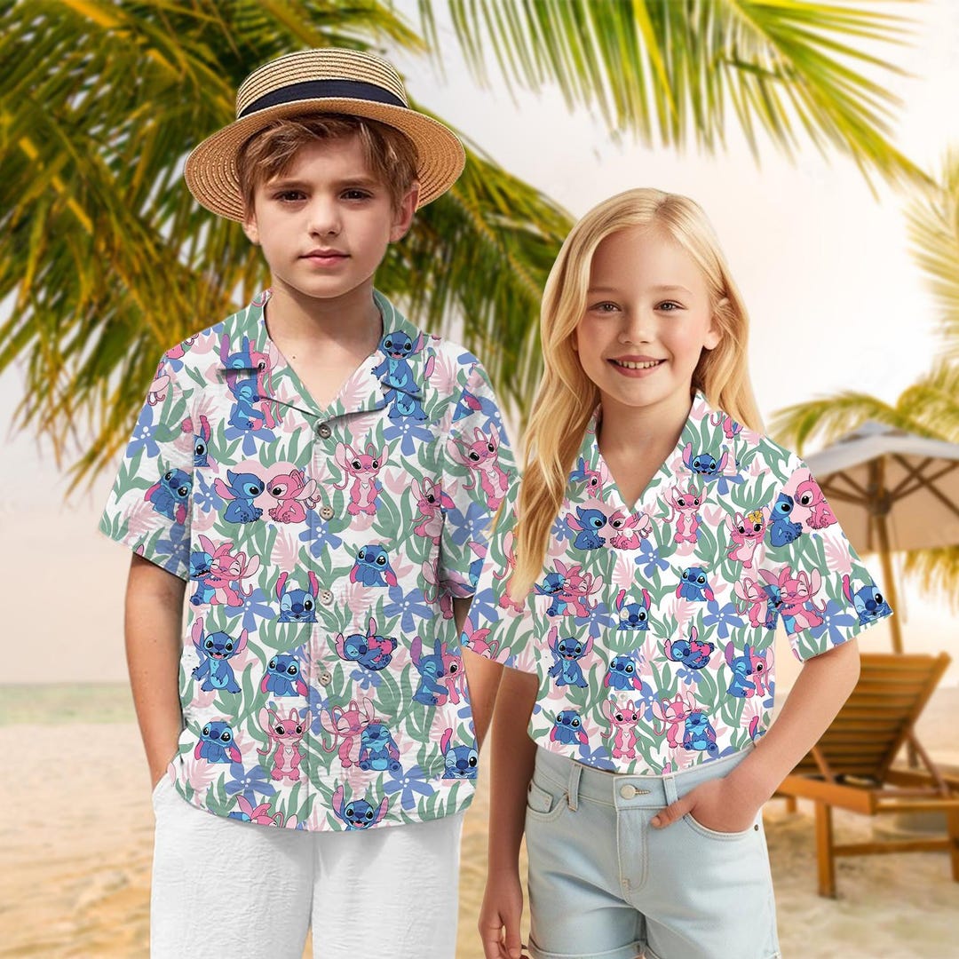 Stitch and Angel Hawaiian Shirt, Stitch Hawaiian Shirt, Stitch Summer ...