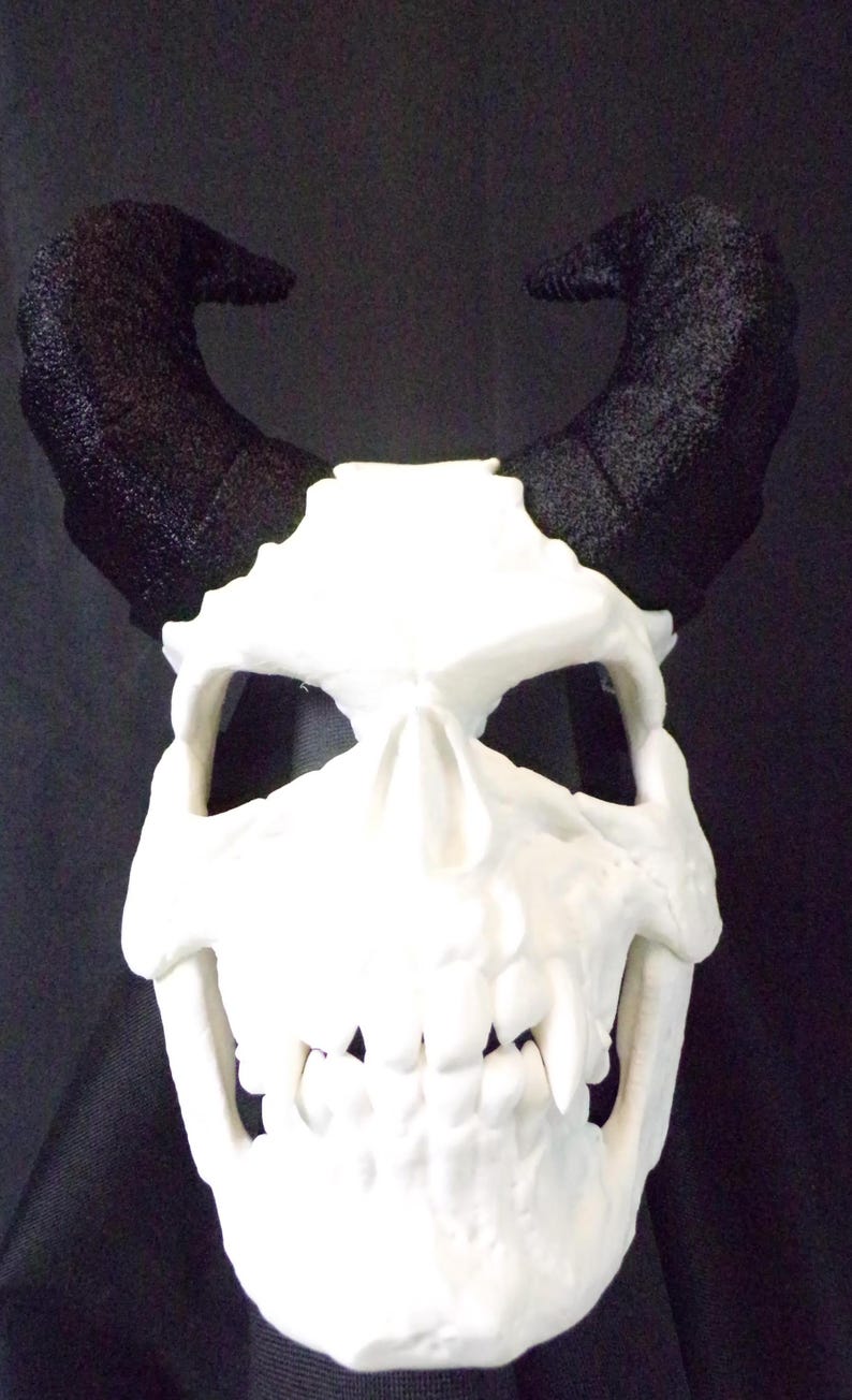 White Demon Mask With Black Horns-cosplay Mask Gothic Fantasy Demon ...