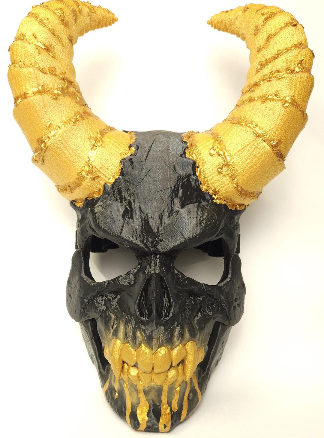 Gold Horned Black Demon Mask With Buckles Adjustable Fit, Mask Costume ...