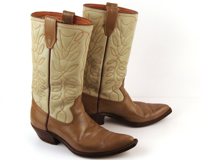 Vintage 1950s Acme Two Tone Tan Leather Cowboy Boot Men's 7 1/2 D RR046 ...