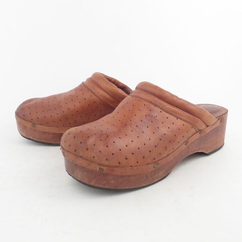 Leather Wooden Clogs Vintage 1970s Wild Pair Wood Platform - Etsy