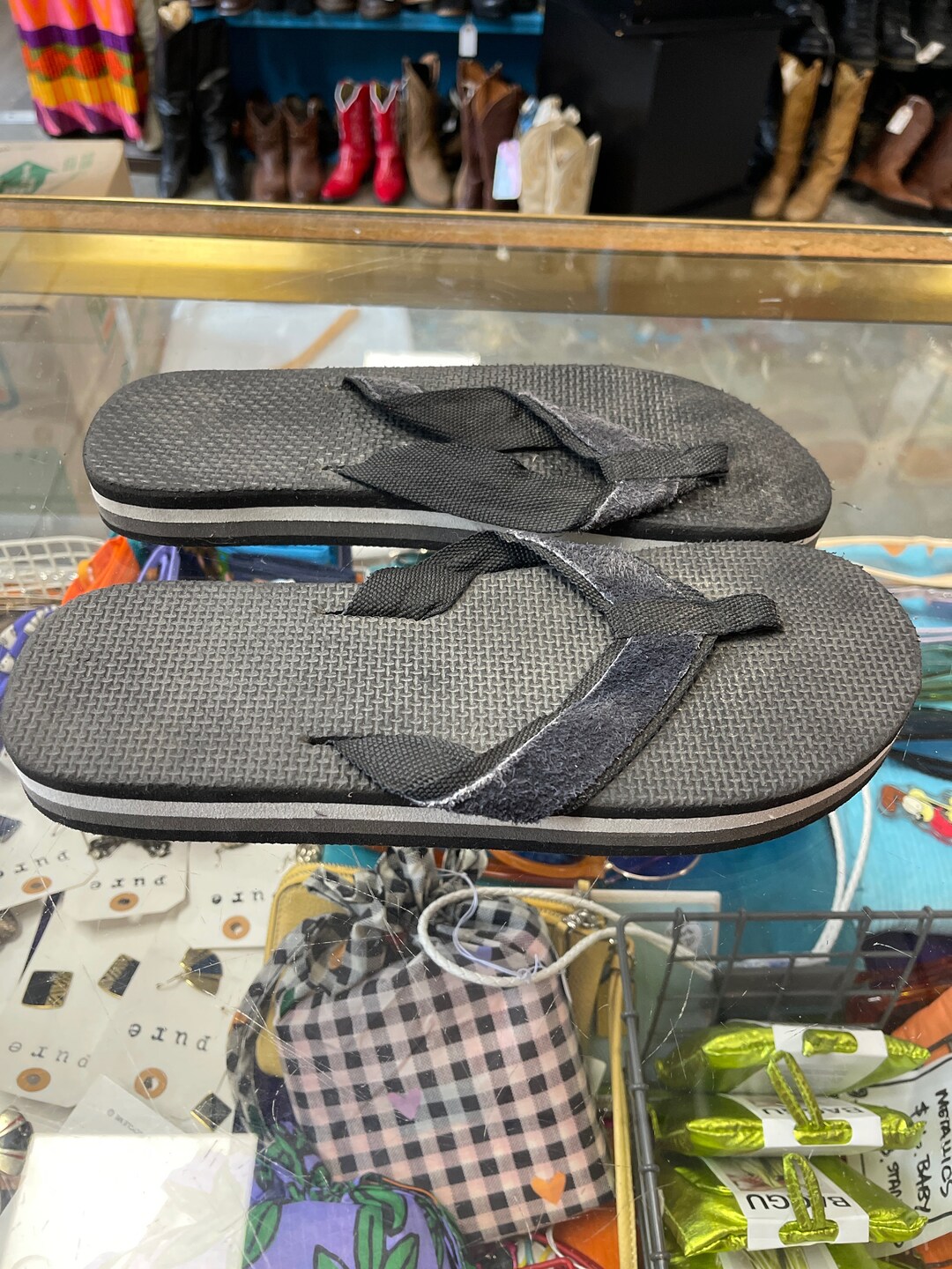 1980s Flip Flops Vintage Sandals Black and Gray Stripe Foam 80s ...
