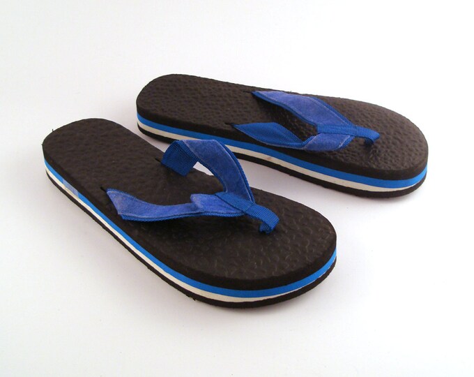 1980s Flip Flops Vintage Sandals Women's 9 Thick Blue Black White - Etsy