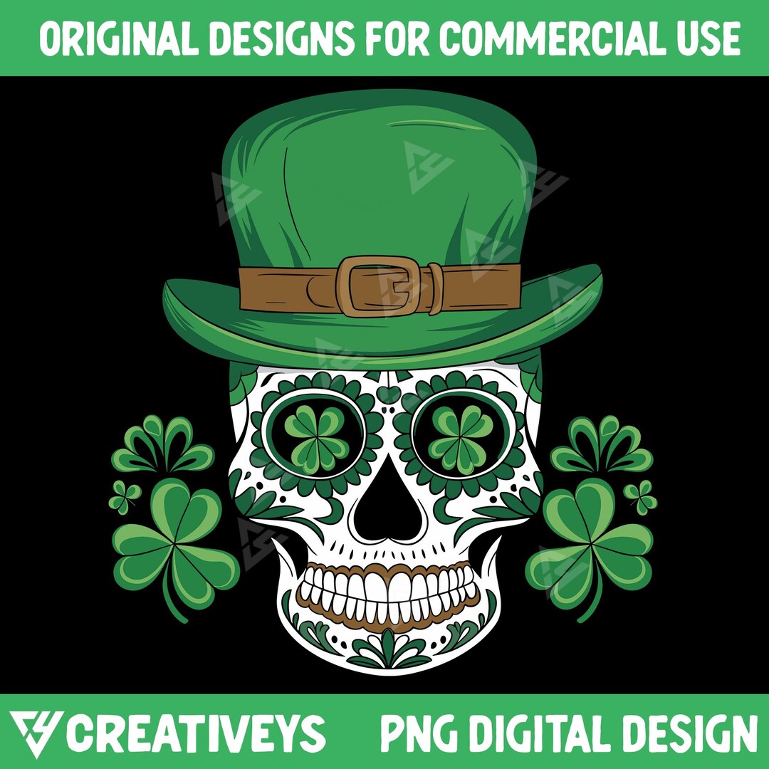 Shamrock Sugar Skull PNG: Funny St Patrick's Day Leprechaun (digital ...