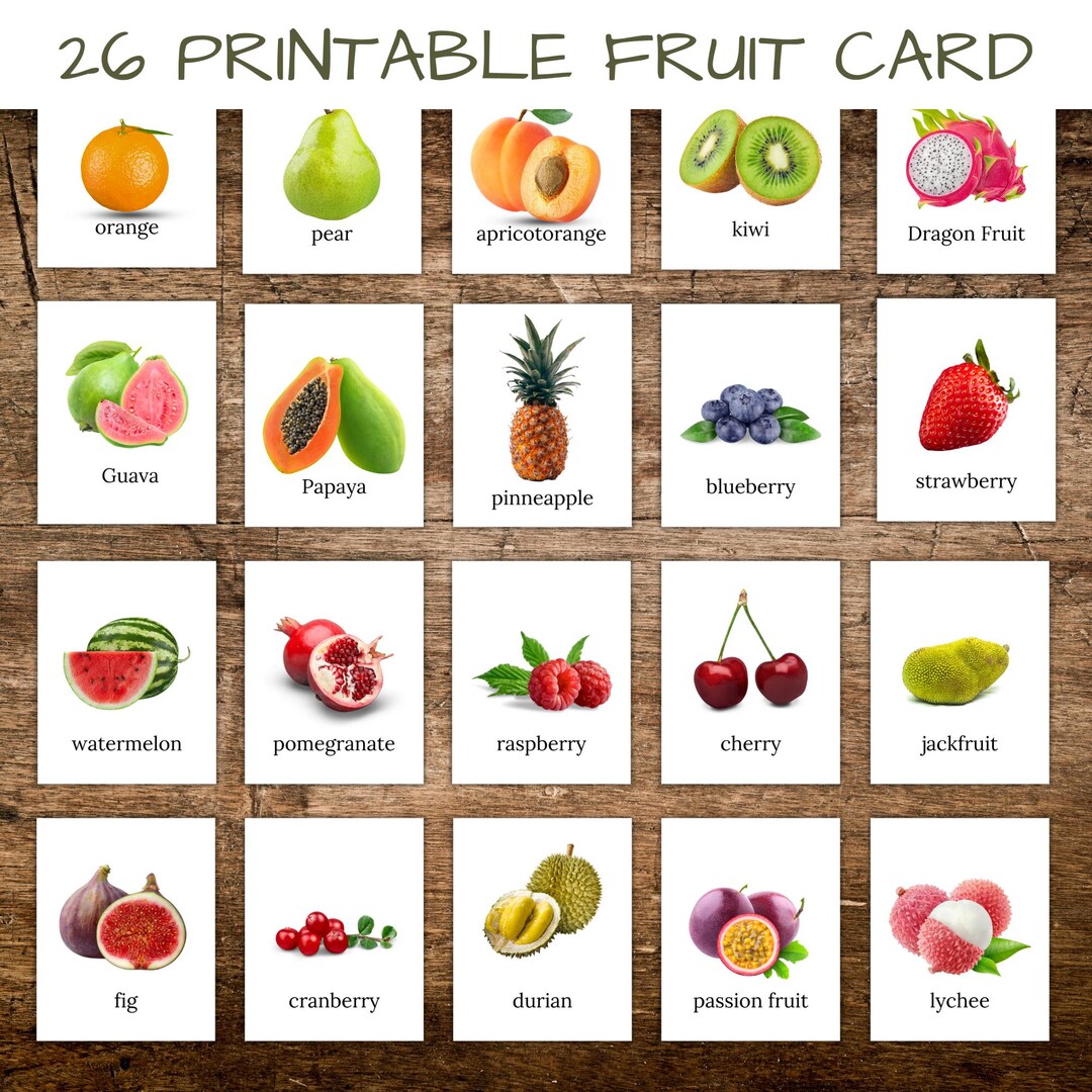 30 Printable Fruit Names , Educational Children Flash Cards , Free ...