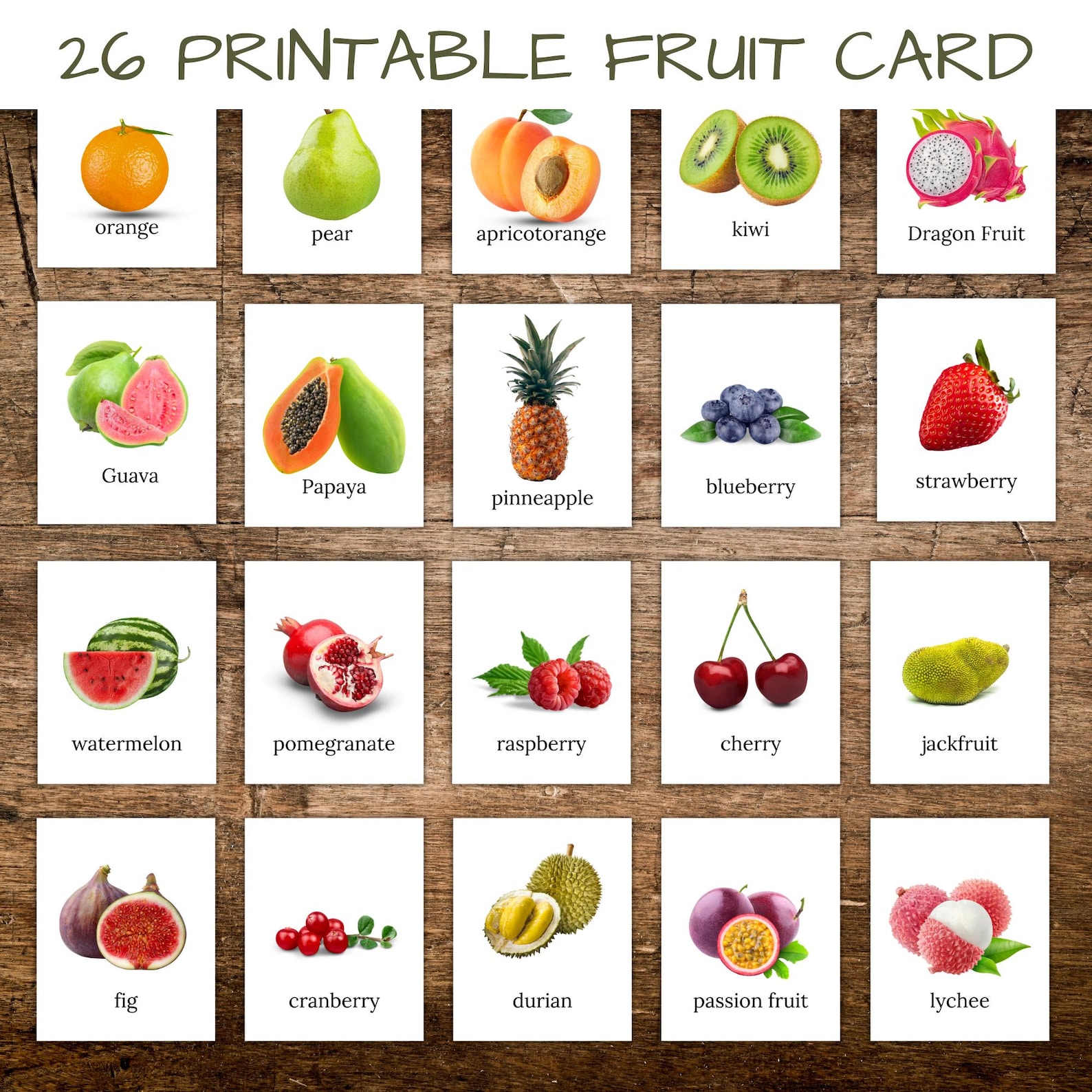 30 Printable Fruit Names , Educational Children Flash Cards , Free ...