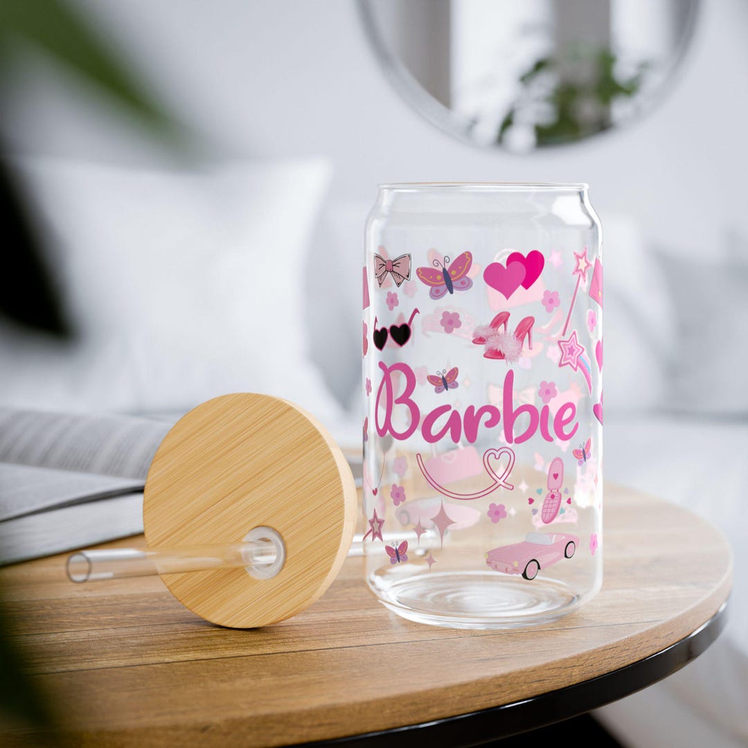 Barbie-themed Sipper Glass, Glass Tumbler, Summer Party, Birthday Favor ...