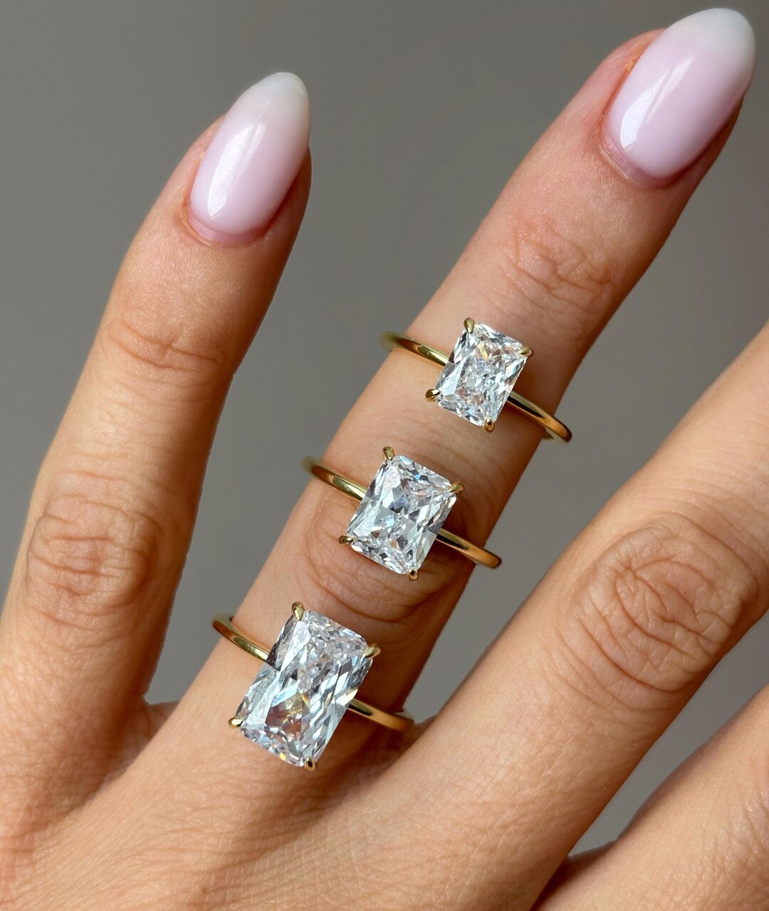 Engagement Ring Solitaire Ring Radiant-cut Stone Promise Ring Simulated ...