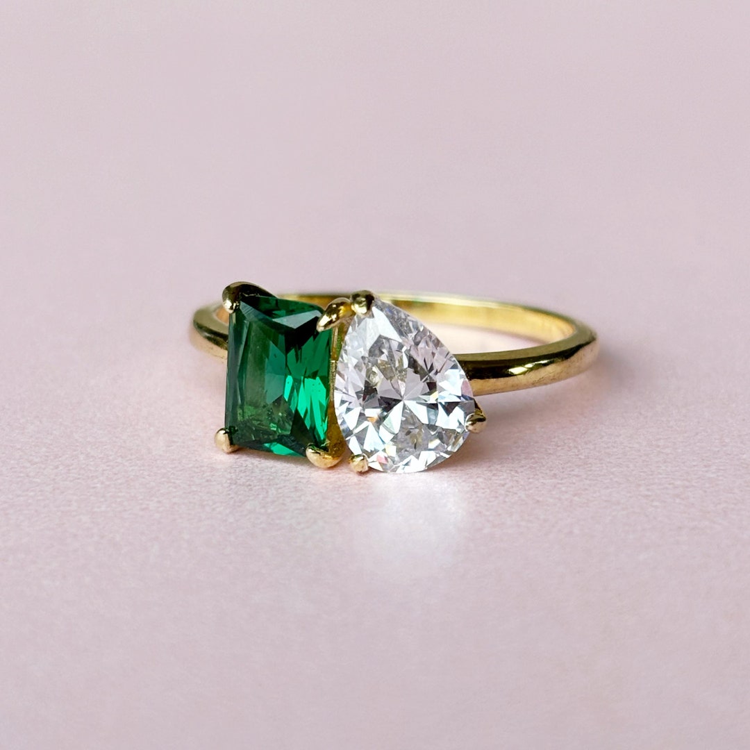 Emerald Toi Et Moi Ring Engagement Ring Double Stone Promise Ring ...
