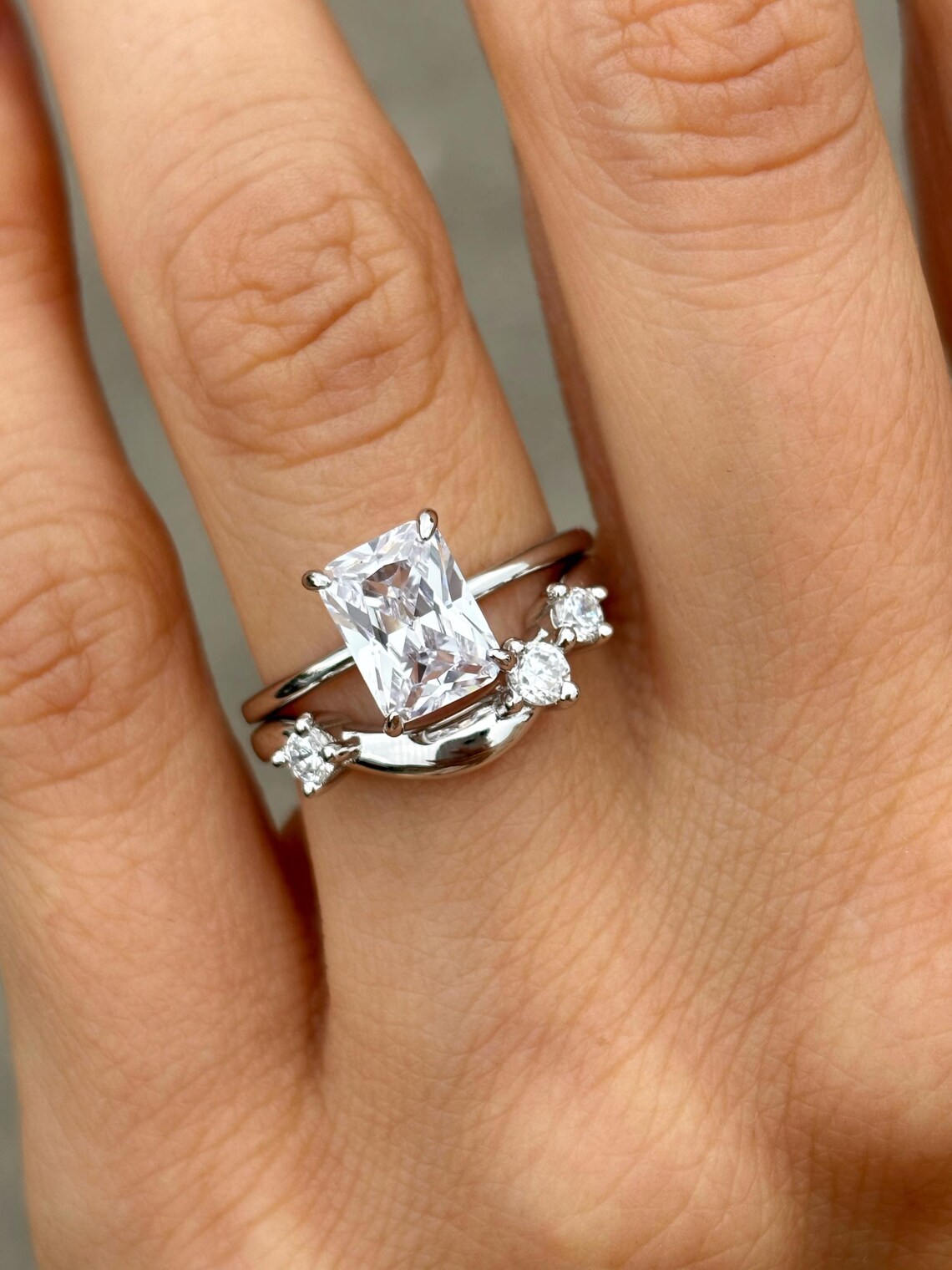 Engagement Ring Solitaire Ring Radiant-cut Stone Promise Ring Simulated ...
