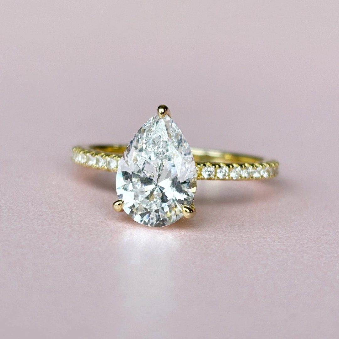 Engagement Ring Solitaire Ring Pear-cut Stone Promise Ring Simulated ...